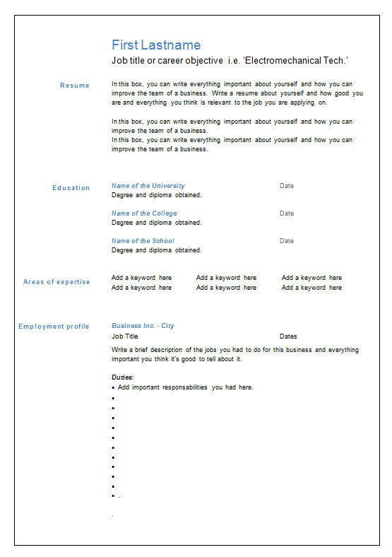 7 free blank cv resume templates for download – Samples • Templates ...