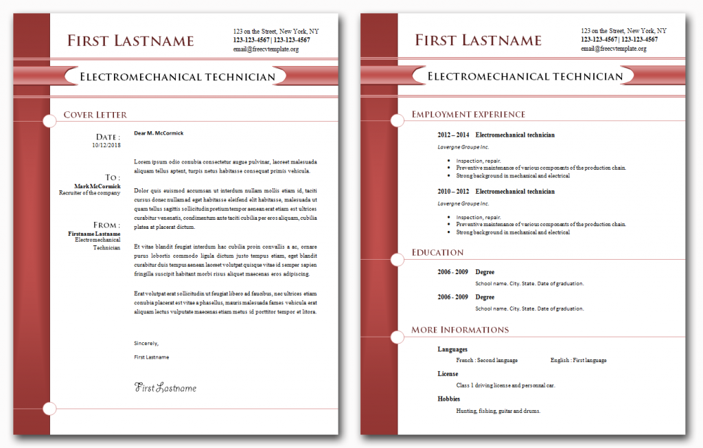 CV and Cover Letter #19 – Samples • Templates • Get A Free CV