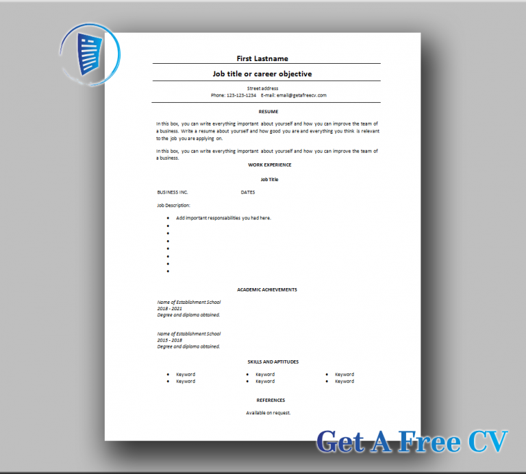 Five Classic CV Templates – Samples • Templates • Get A Free CV