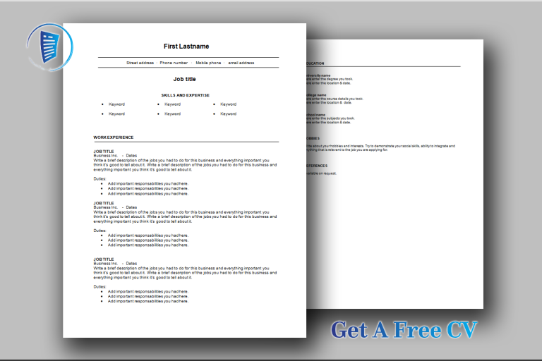 Five Classic CV Templates – Samples • Templates • Get A Free CV