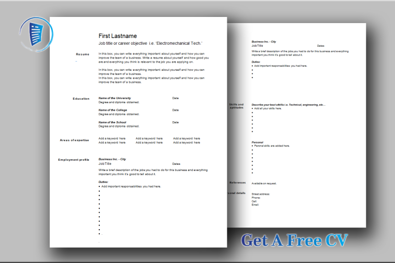 Five Classic CV Templates – Samples • Templates • Get A Free CV