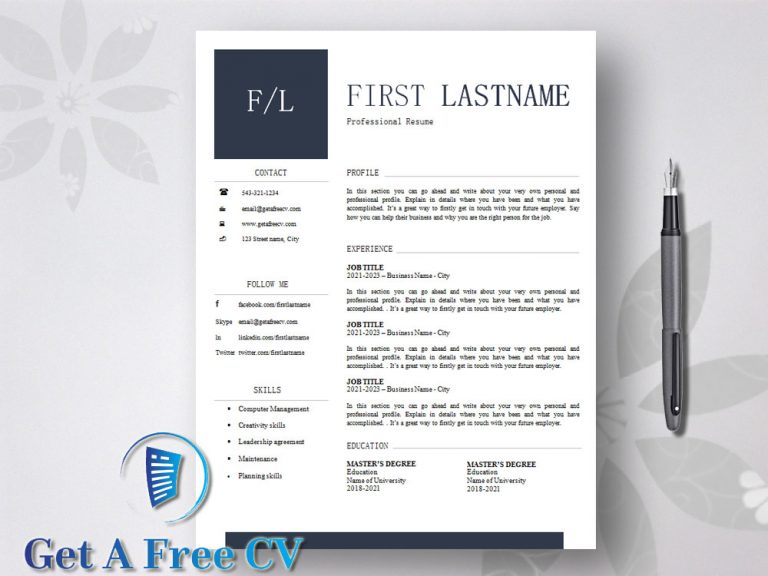 The Chic CV Resume Template • Get A Free CV