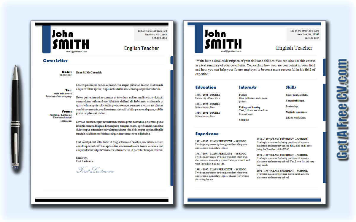 English Teacher resume and cover letter bundle • Get A Free CV